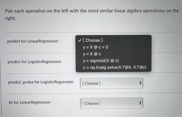Pair each operation on the left with the most similar | Chegg.com