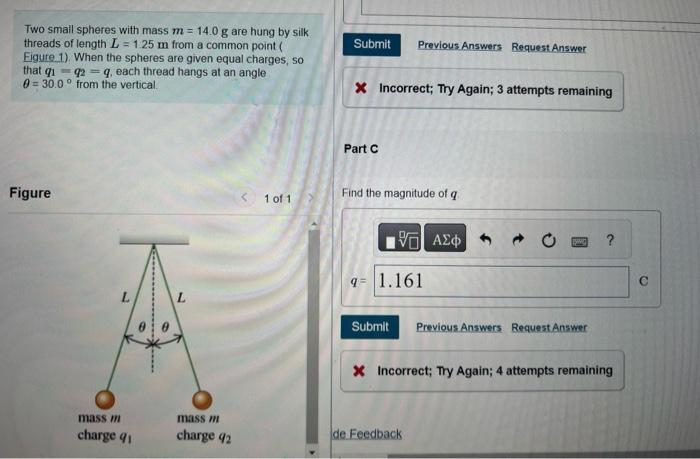 Solved Two smail spheres with mass m=14.0 g are hung by silk | Chegg.com