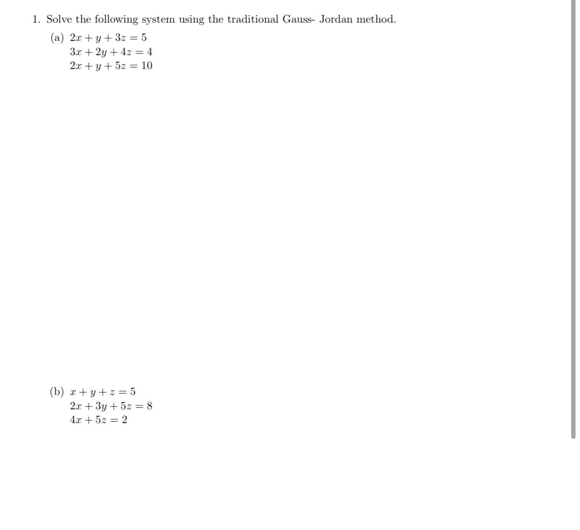 Solved Solve the following system using the traditional | Chegg.com