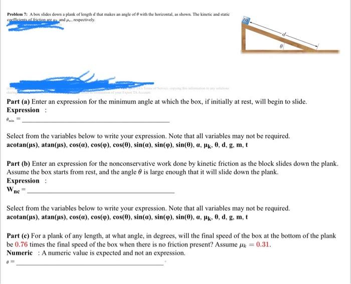Solved Problem 7: A box slides down a plank of length d that | Chegg.com