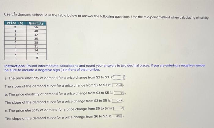 Solved Use the demand schedule in the table below to answer | Chegg.com