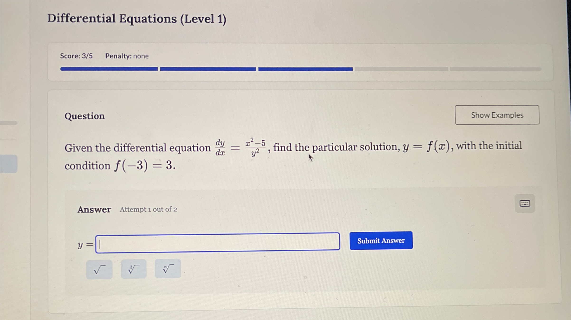 Solved Differential Equations (Level 1)Score: 35Penalty: | Chegg.com