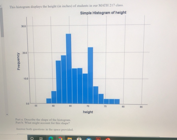 Solved This histogram displays the height (in inches) of | Chegg.com