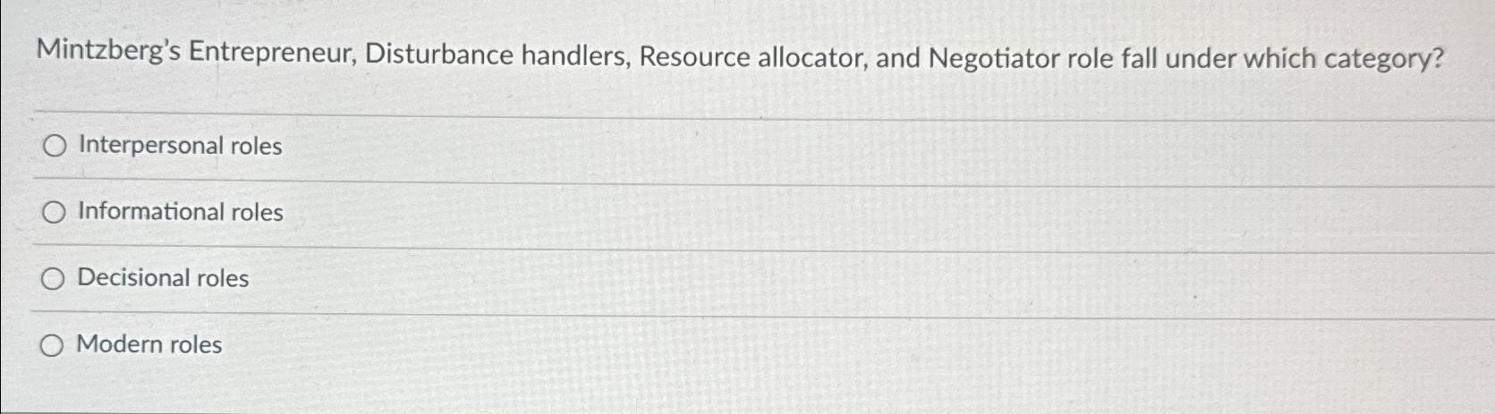 Solved Mintzberg's Entrepreneur, Disturbance handlers, | Chegg.com