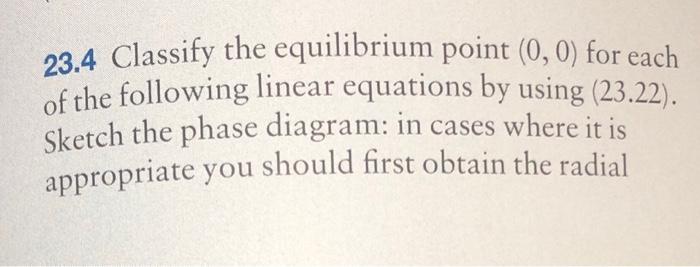 Solved Classify the equilibrium point (0,0) for each of the | Chegg.com