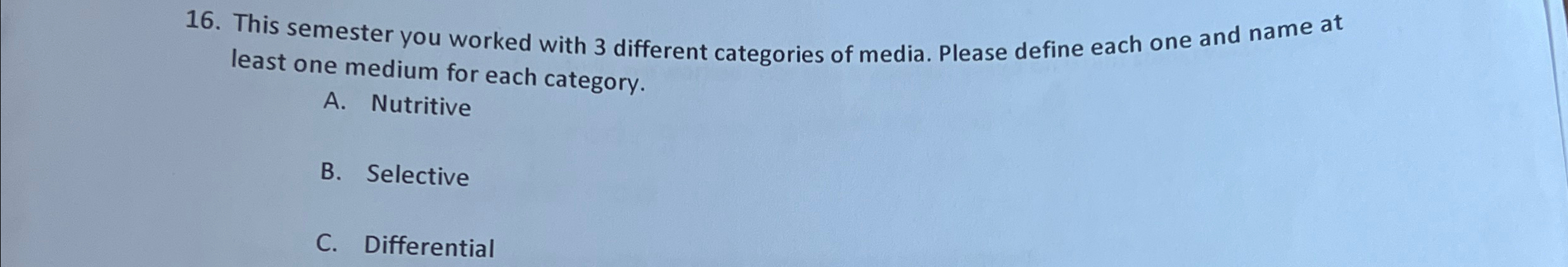 Solved This semester you worked with 3 ﻿different categories | Chegg.com