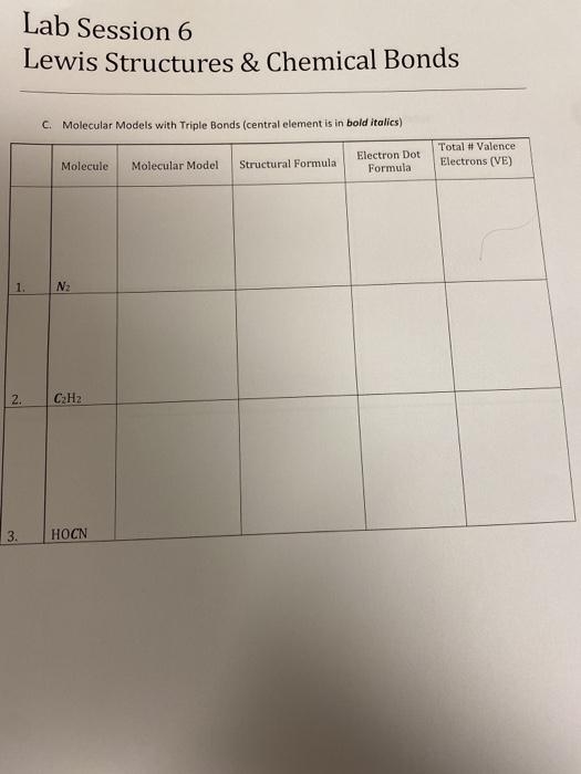 Solved Lab Session 6 Lewis Structures & Chemical Bonds c. | Chegg.com