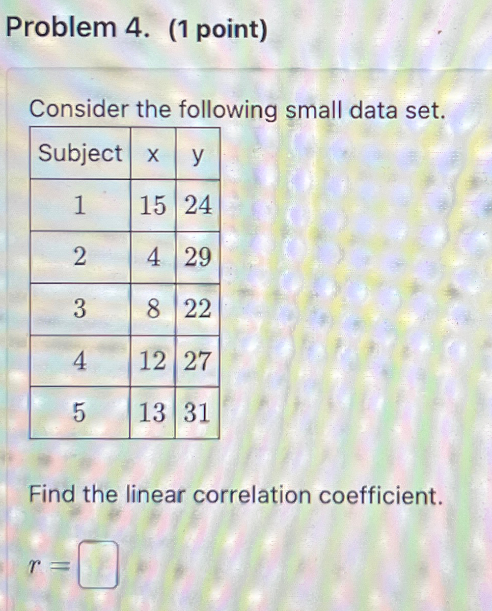 Solved Problem 4. (1 ﻿point)Consider the following small | Chegg.com
