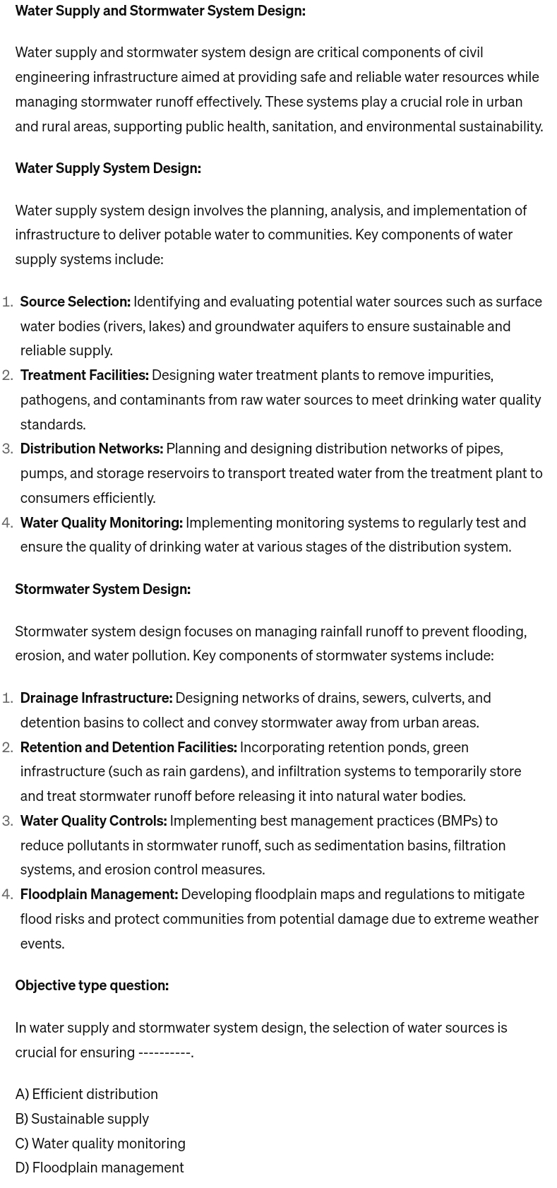 Solved Water Supply and Stormwater System Design:Water | Chegg.com