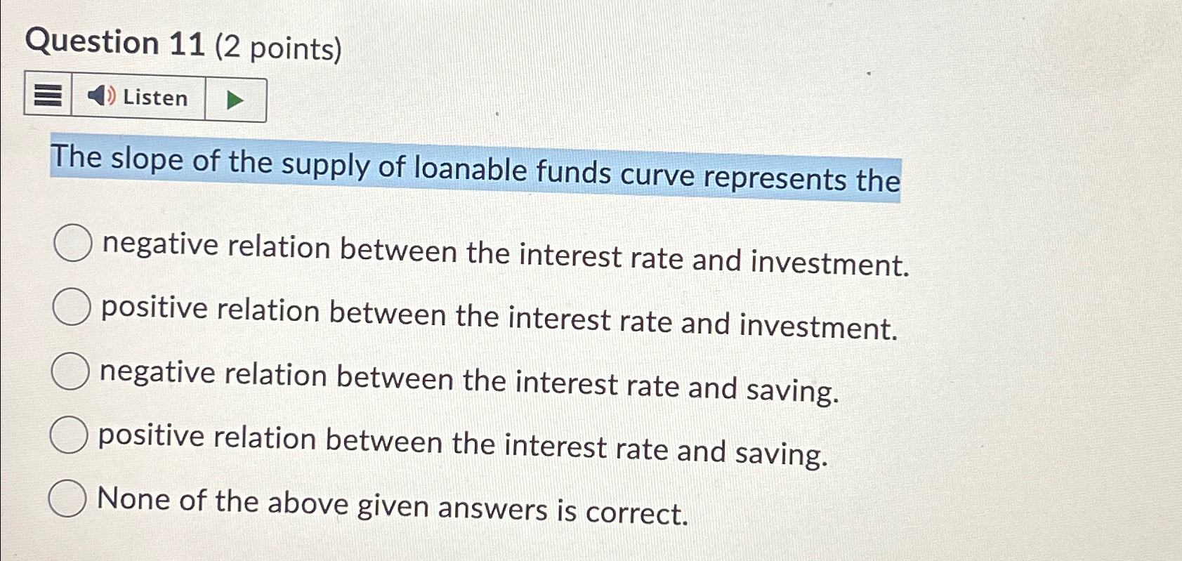 Solved Question 11 (2 points)ListenThe slope of the supply | Chegg.com Solved Question 11 (2 points)ListenThe slope of the supply | Chegg.com