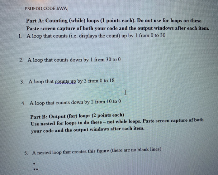 Solved PSUEDO CODE JAVA Part A: Counting (while) loops (1 | Chegg.com