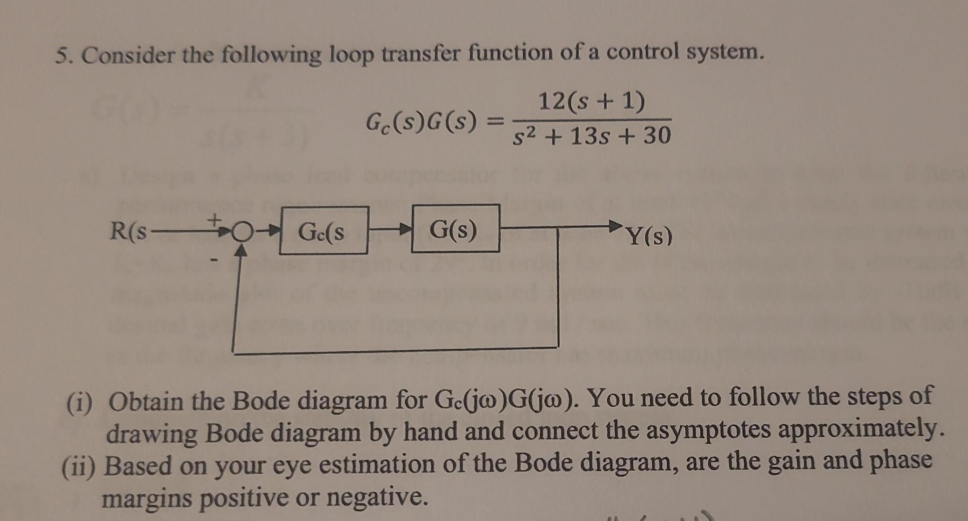 Solved 5. Consider the following loop transfer function of a | Chegg.com