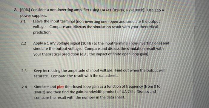Solved 2. [60%] Consider a non-inverting amplifier using | Chegg.com