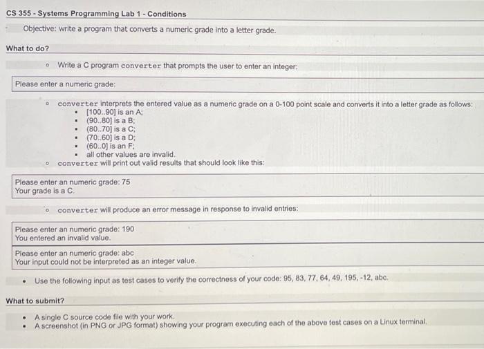 Solved CS 355 - Systems Programming Lab 1 - Conditions | Chegg.com
