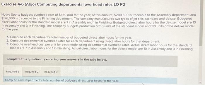 Exercise 4-6 (Algo) Computing departmental overhead | Chegg.com