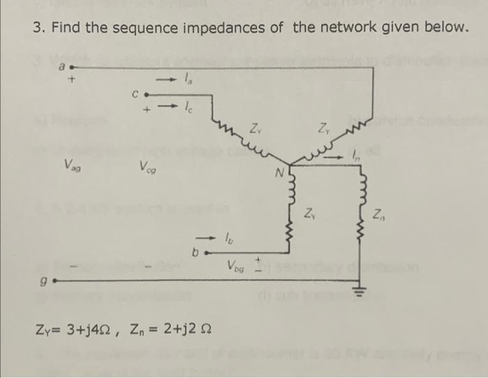 Solved 3. Find the sequence impedances of the network given | Chegg.com