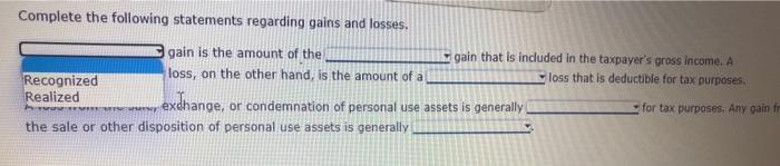 Solved Tax Drill - Realized vs. Recognized Gains and Losses | Chegg.com