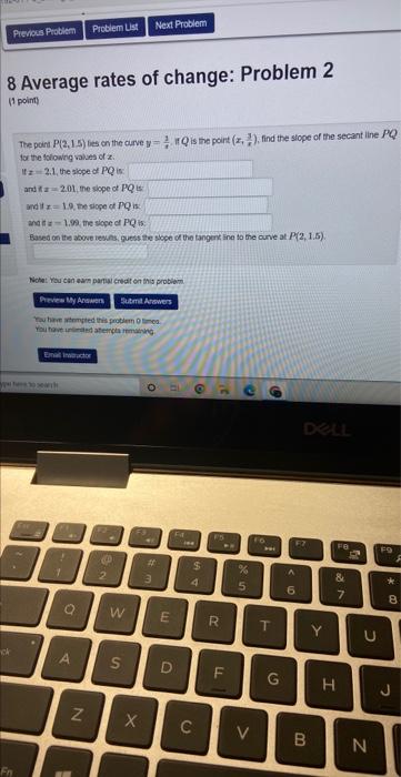 Solved 8 Average rates of change: Problem 1 (1 point) If a | Chegg.com
