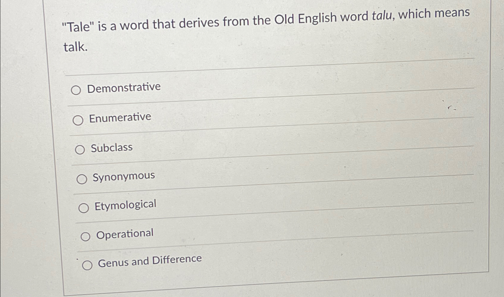Solved "Tale" is a word that derives from the Old English | Chegg.com
