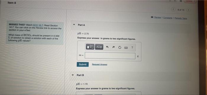 Solved Item B 13 Part A MISSED THIS? Watch KOV 16. Read | Chegg.com