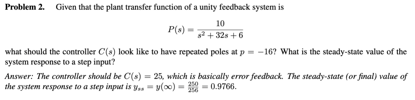Solved Problem 2. ﻿Given that the plant transfer function of | Chegg.com