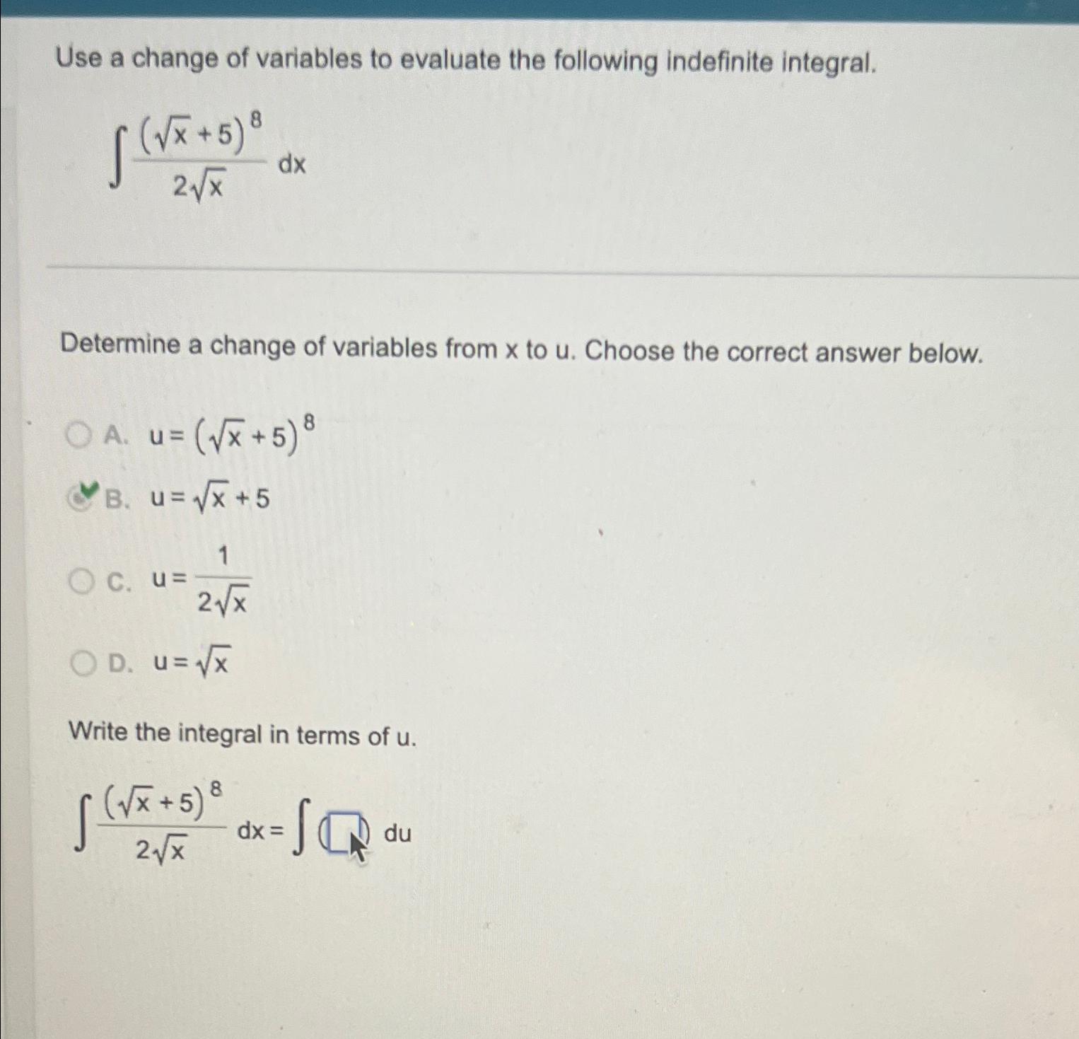 Solved Use a change of variables to evaluate the following | Chegg.com