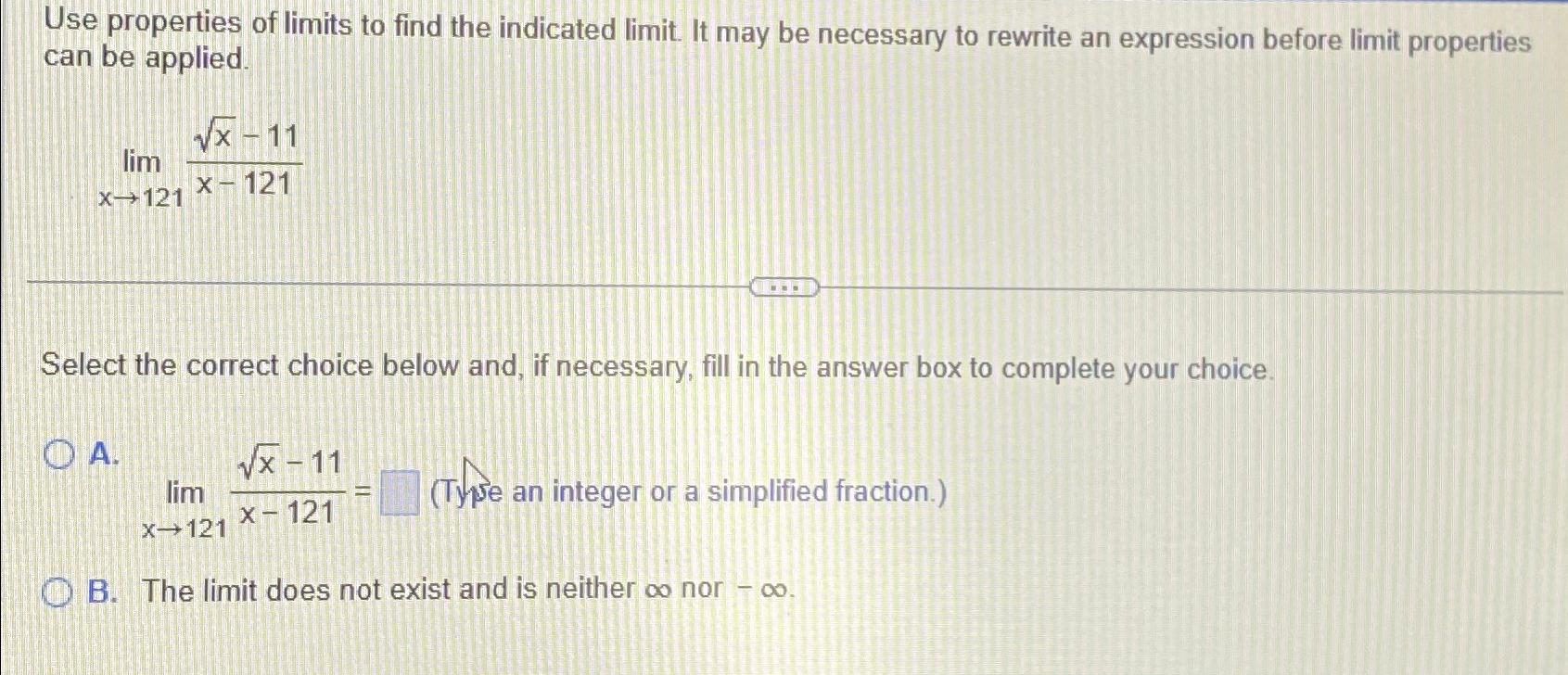 Solved Use properties of limits to find the indicated limit. | Chegg.com