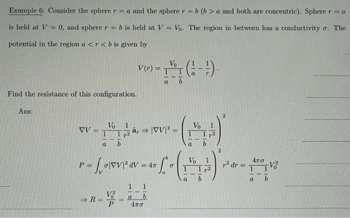 Solved Example 6: Consider the sphere r=a and the sphere | Chegg.com