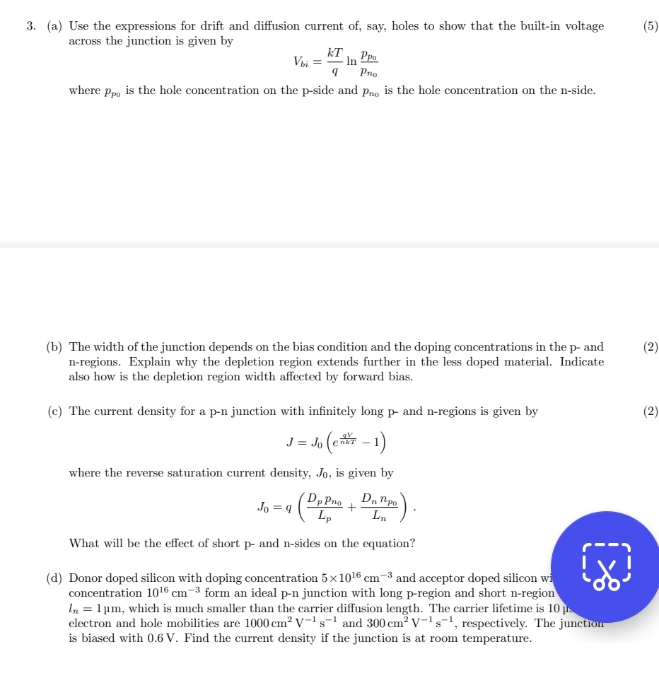 Solved (a) ﻿Use the expressions for drift and diffusion | Chegg.com