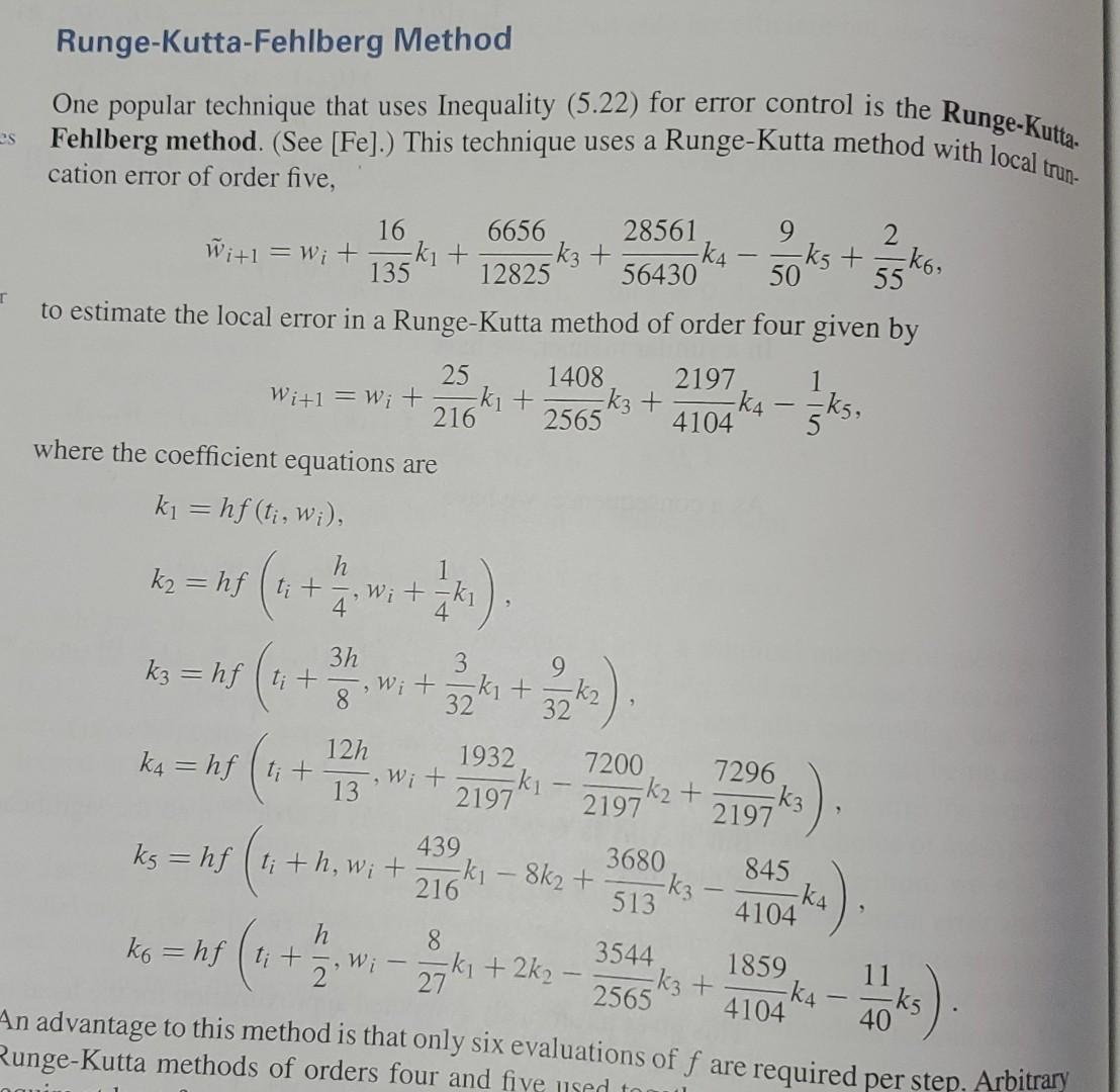 Solved es =k6, Runge-Kutta-Fehlberg Method One popular | Chegg.com