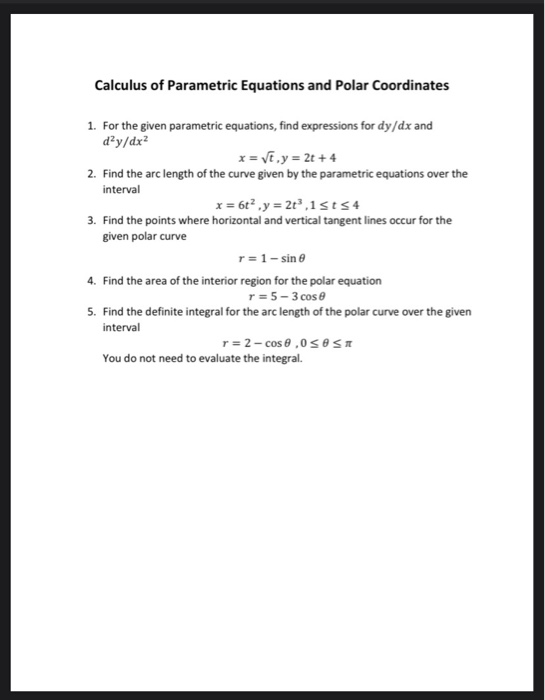 Solved Calculus of Parametric Equations and Polar | Chegg.com