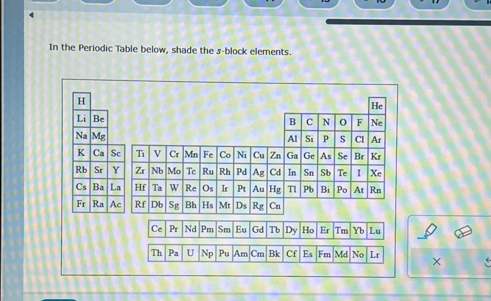 Solved In the Periodic Table below, shade the s-block | Chegg.com