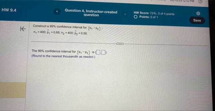 Solved Construct a 99% confidence interval for (p1−p2) : | Chegg.com
