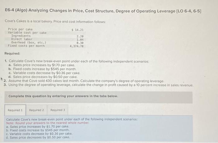 Solved E6-4 (Algo) Analyzing Changes in Price, Cost | Chegg.com