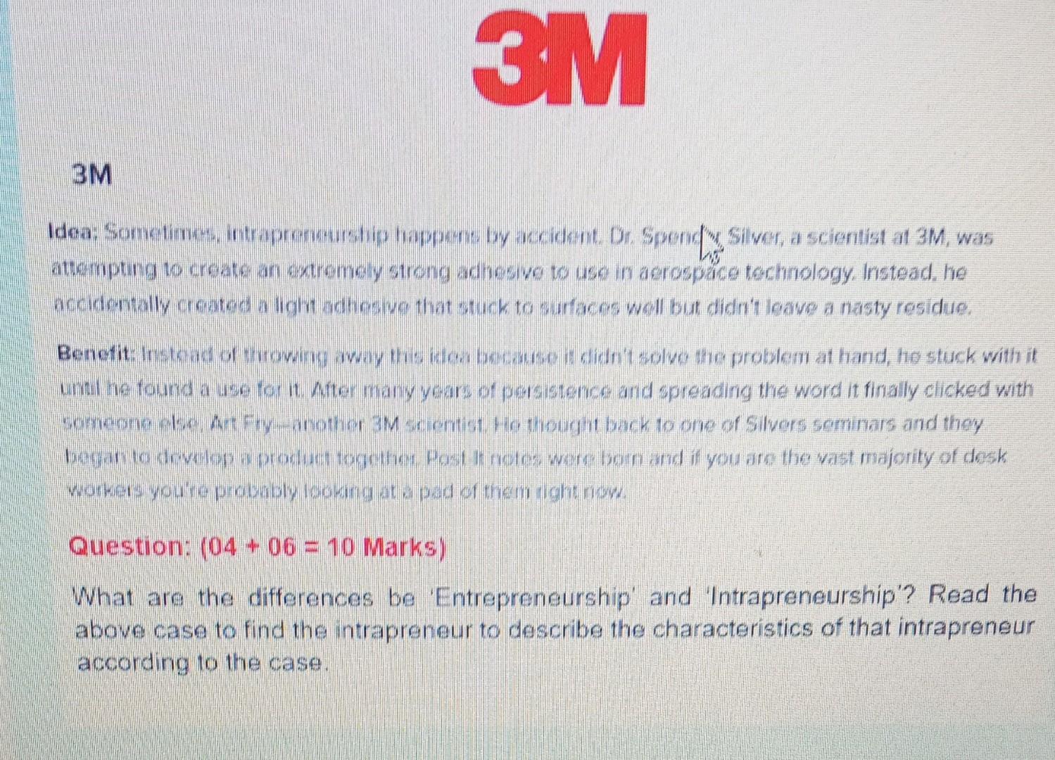 Solved 3M 3M Idea: Sometimes intrapreneurship happen twy | Chegg.com