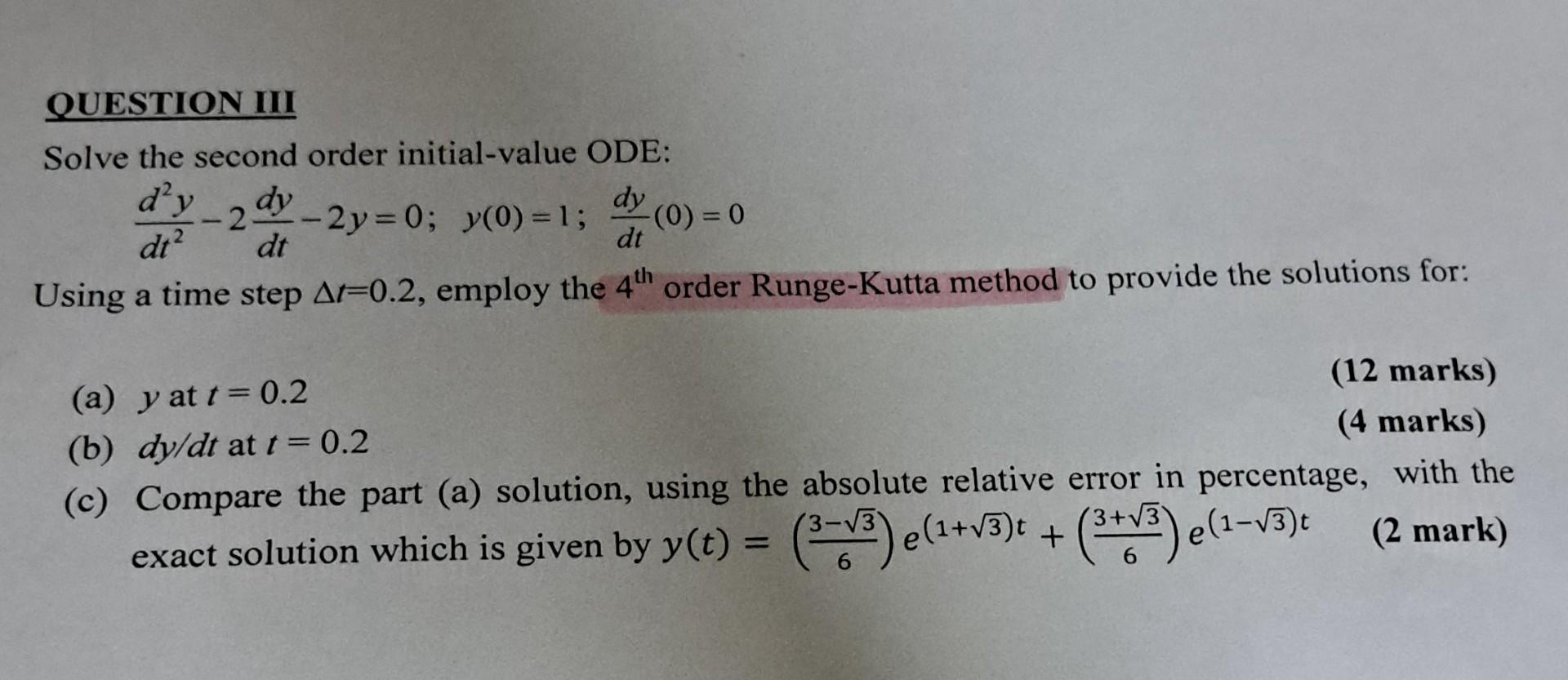 Solved Solve the second order initial-value ODE: | Chegg.com