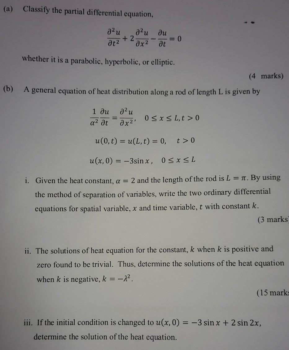 Solved (a) Classify the partial differential equation, 02 u | Chegg.com