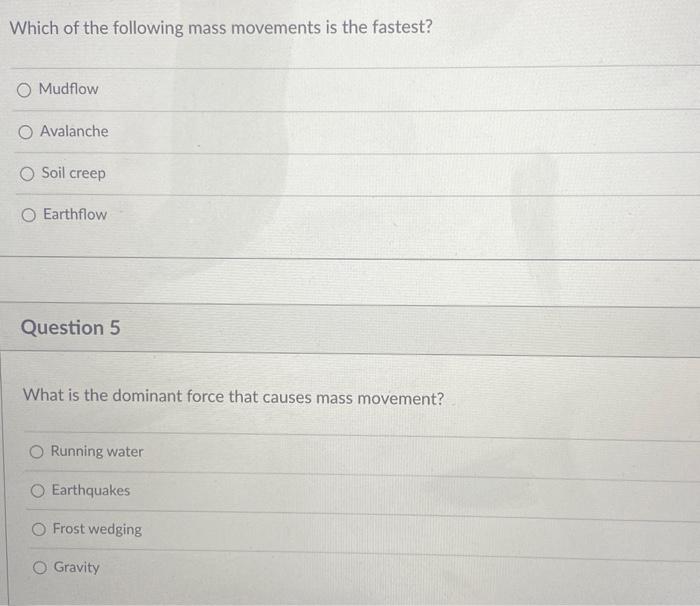 Solved Which of the following mass movements is the fastest? | Chegg.com