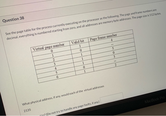 Solved Question 38 See the page table for the process | Chegg.com