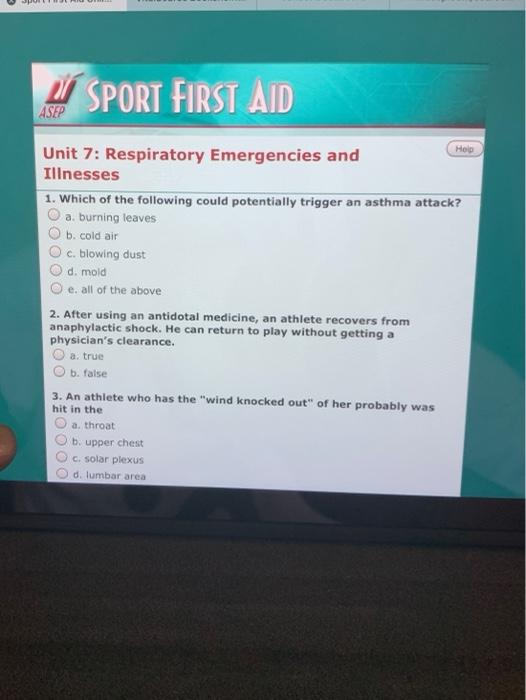 Solved SPORT FIRST AID ASEP Help OO Unit 5: Physical | Chegg.com