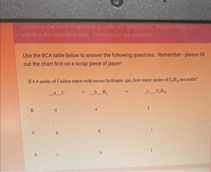 Solved Use the BCA table below to answer the following | Chegg.com