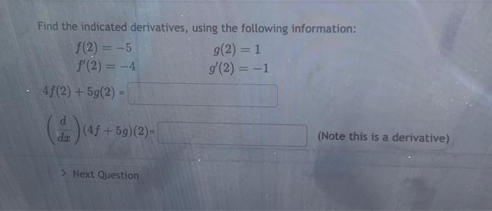 Solved Find the indicated derivatives, using the following | Chegg.com