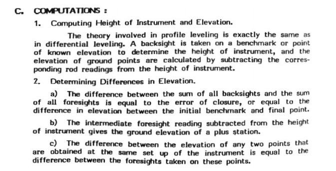 Solved B. PROCEDURE : 1. Profile Leveling. a) Establish | Chegg.com