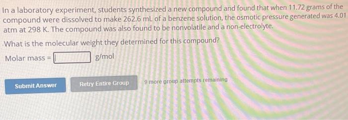 Solved In a laboratory experiment, students synthesized a | Chegg.com
