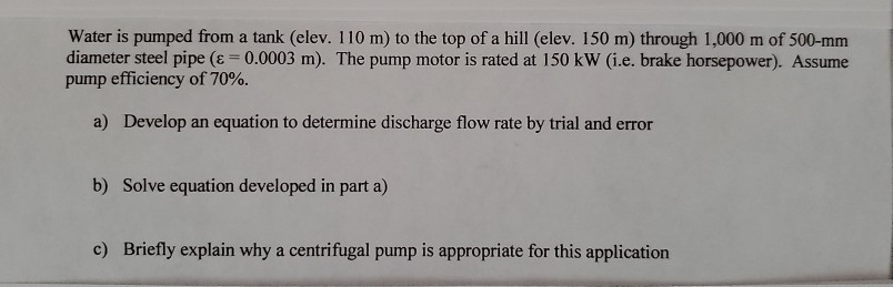 Solved Water is pumped from a tank (elev. 110 m) to the top | Chegg.com