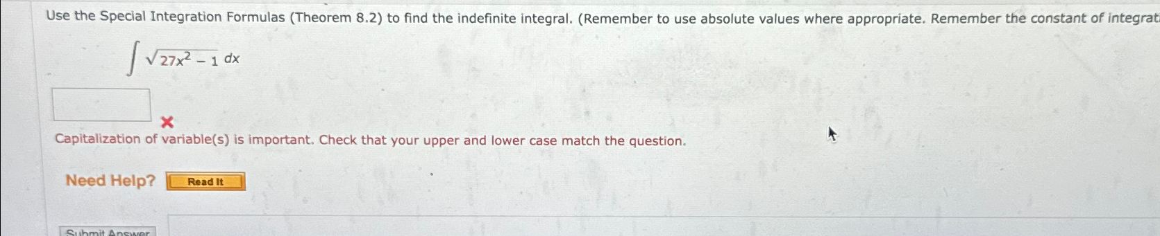 Solved Use the Special Integration Formulas (Theorem 8.2) | Chegg.com