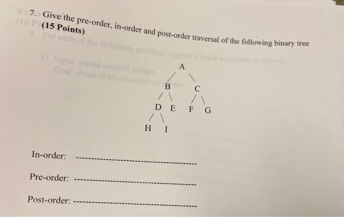 Solved 7. Give the pre-order, in-order and post-order | Chegg.com