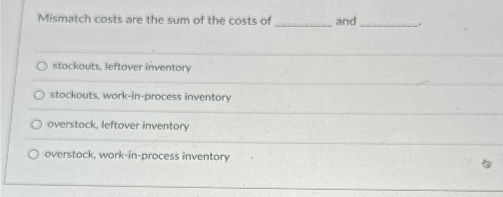 Solved Mismatch costs are the sum of the costs of | Chegg.com