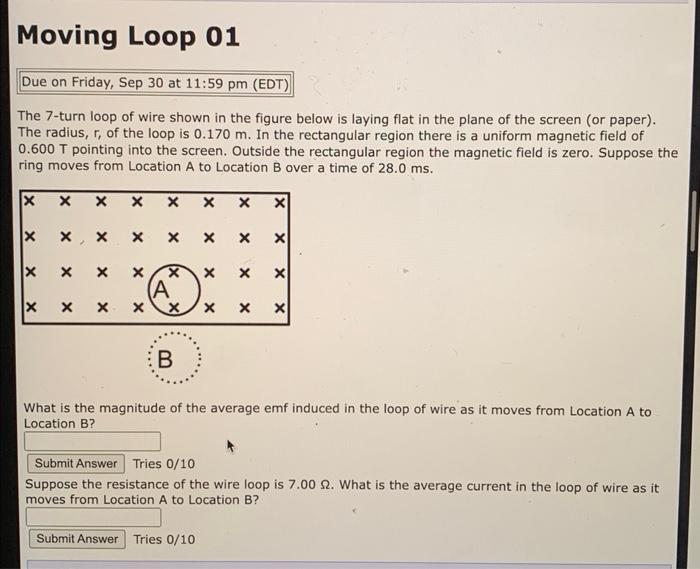 Solved The 7-turn loop of wire shown in the figure below is | Chegg.com