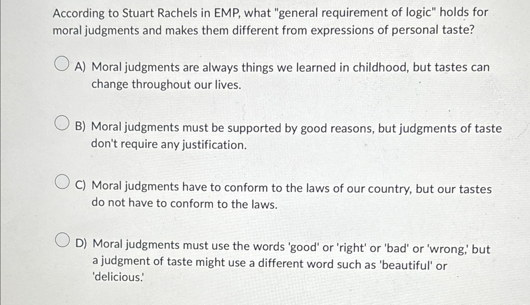 Solved According to Stuart Rachels in EMP, what "general | Chegg.com